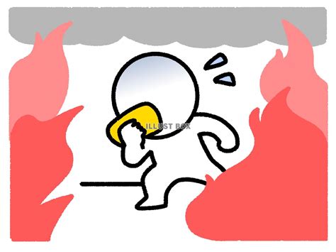 無料イラスト 火事の中で布を口に当てる棒人間