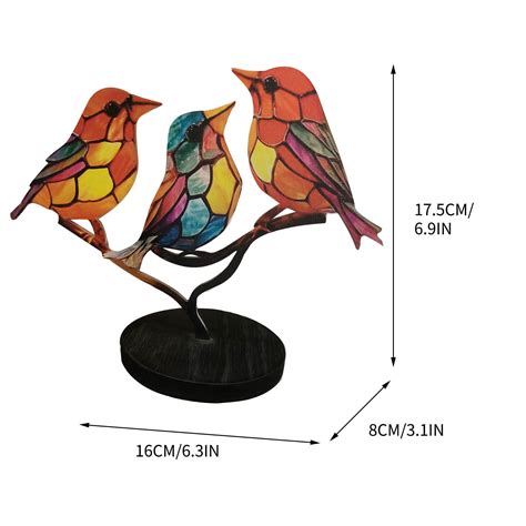 Ajksfhiu Stained Birds On Branch Desktop Ornaments Double Sided Bird