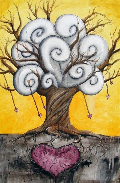 Rooted In Love 8x10 Art Print Whimsical Tree Swirly Clouds And Heart In