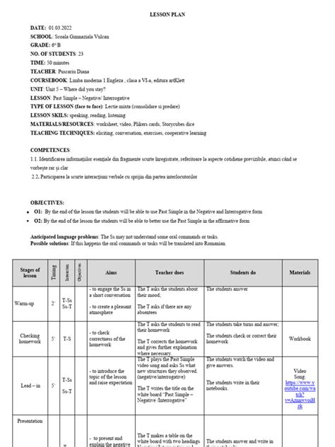 5 Lesson Plan 6th Grade Pdf Cognitive Science Pedagogy