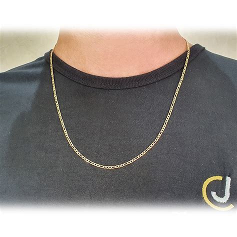 Corrente Masculina Elo 3x1 Fina Com 22mm De 60 Cm Ouro 18k