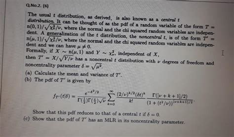 Solved Q No I The Usual T Distribution As Derived Chegg