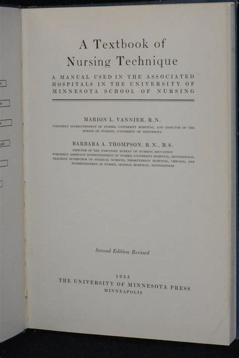 A Textbook Of Nursing Technique By Marion Vannier Barbara Thompson