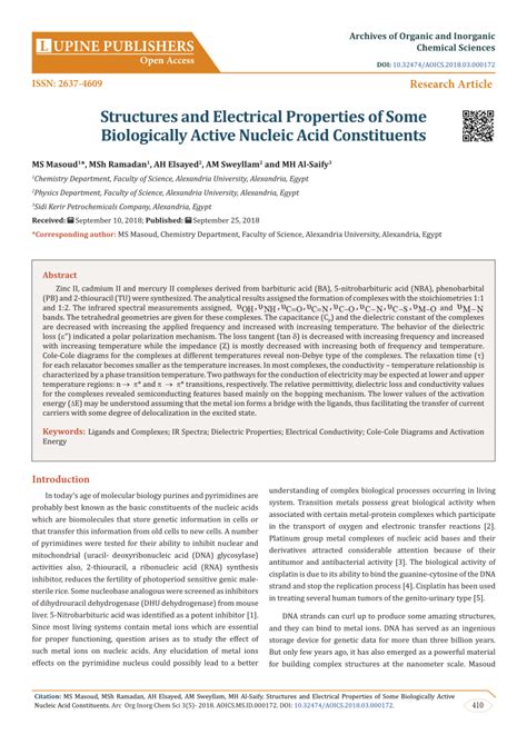Pdf Structures And Electrical Properties Of Some Biologically Active Nucleic Acid Constituents