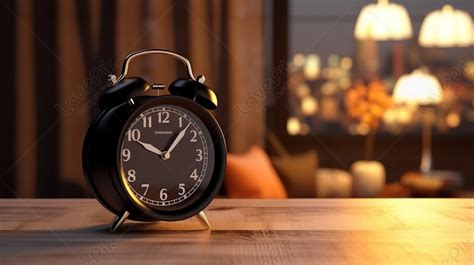 검정색 알람 시계가 있는 나무 책상 3d 렌더링 및 디자인을 위한 충분한 열린 공간 나무 책상 배경 열린 배경 아날로그 시계 배경 이미지 Hd 나무 책상 열린