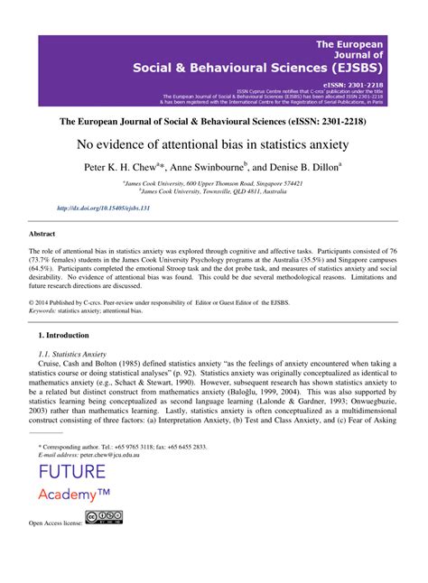 Pdf No Evidence Of Attentional Bias In Statistics Anxiety