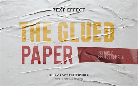 premium psd glued paper text effect