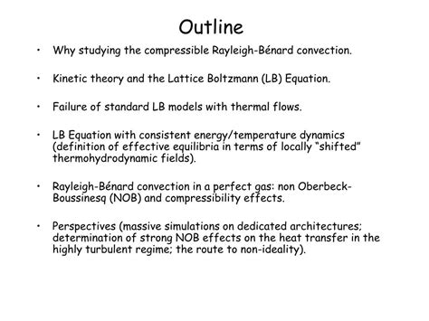Ppt A Self Consistent Lattice Boltzmann Model For The Compressible Rayleigh Bénard Problem
