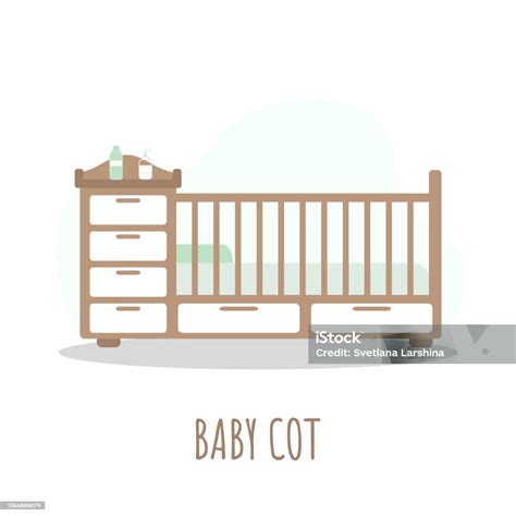 코트 아이콘 아기 물건 아이콘 컬렉션에서 간단한 요소 Ui Ux 앱 소프트웨어 및 인포그래픽을 위한 창의적인 아기 요람 플랫 스타일로 벡터 그림 0명에 대한 스톡 벡터 아트