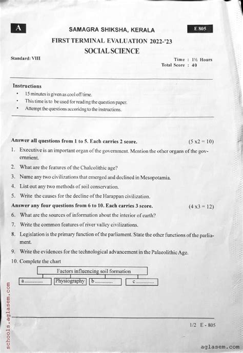 Kerala 9th Class 1st Term Exam Model Papers 2023 9th Onam Exam All