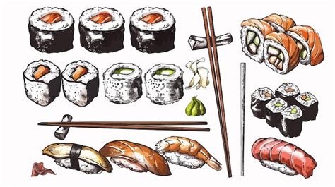 Handdrawn Vector Illustration Of Sushi Rolls Set Premium Ai Generated