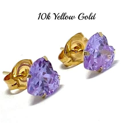 10k Yellow Gold 6mm Lavender Amethyst Heart Cut Stud Earrings