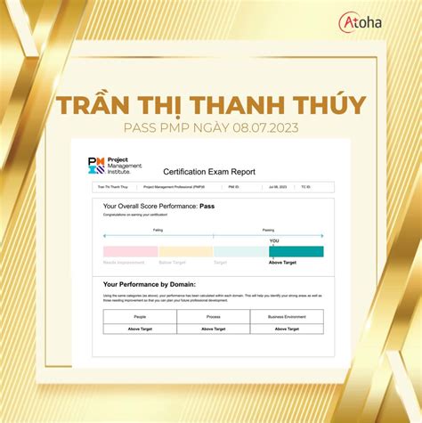 Trần Thị Thanh Thúy Pmppro19 Passed Pmp Max Score Ngày 08 07 2023 Atoha