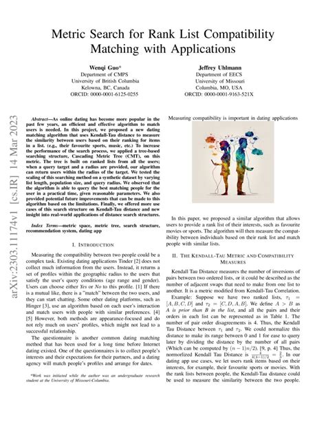 Metric Search For Rank List Compatibility Matching With Applications