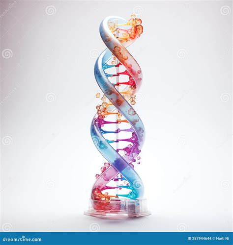 Generative Ai Image Of Multicolor Dna Structure Model With Molecules On A White Background Stock