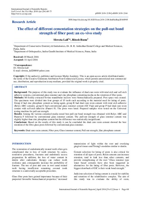 Pdf The Effect Of Different Cementation Strategies On The Pull Out