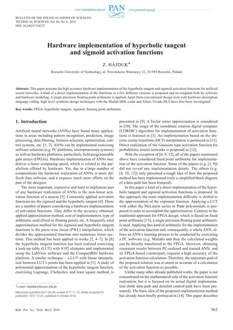 Pdf Hardware Implementation Of Hyperbolic Tangent And Sigmoid Activation Functions