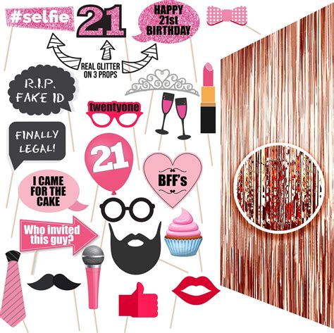 Laventy Black Gold 21st Birthday Party Photo Booth Props