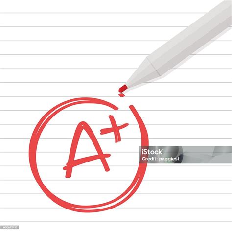Sign A Plus Grade On Line Paper With Red Pen Stock Illustration