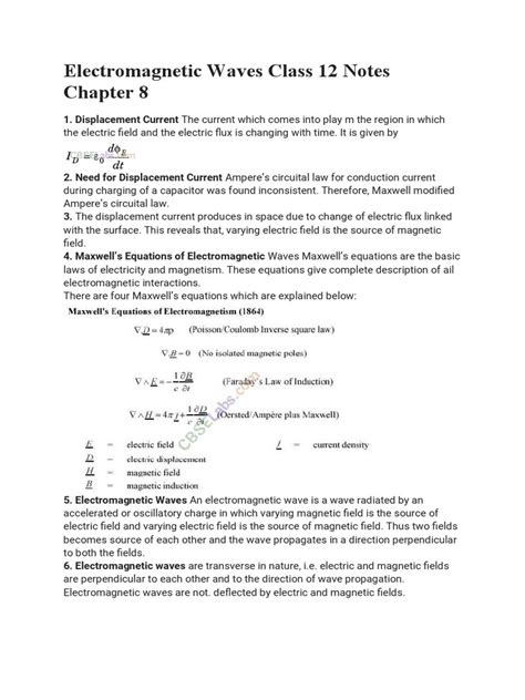 Electromagnetic Waves Class 12 Notes Chapter 8 Pdf Electromagnetic Radiation Waves