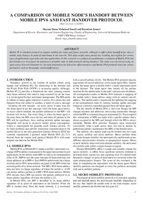 Pdf A Comparison Of Mobile Nodes Handoff Between Mobile Ipv6 And Fast Handover Protocol