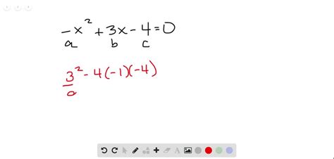 solved find b 2 4 a c and the number of real solutions to each equation