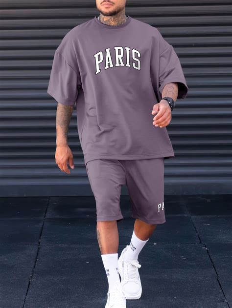 Manfinity Homme Men Letter Graphic Tee And Shorts Mens Outfits Cool