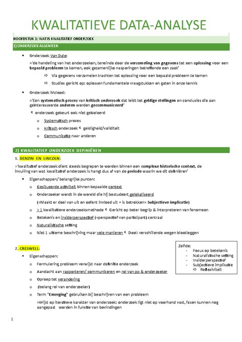 Samenvatting Kwalitatieve Data Analyse Kwalitatieve Data Analyse Onderzoek Van Dale ‘de