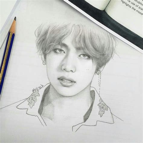 V •bts• Fanart Kpop Drawings Pencil Art Drawings Cool Art Drawings