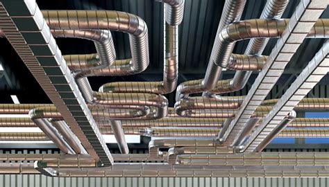 산업 환경의 복잡한 금속 환기 덕트 및 파이프 3d 이미지 급기관에 대한 스톡 사진 및 기타 이미지 급기관 배수관 건설 기계류 Istock