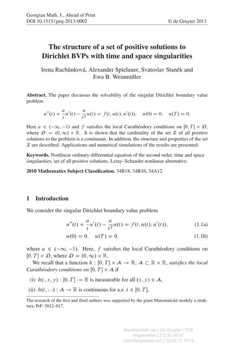 Pdf The Structure Of A Set Of Positive Solutions To Dirichlet Bvps