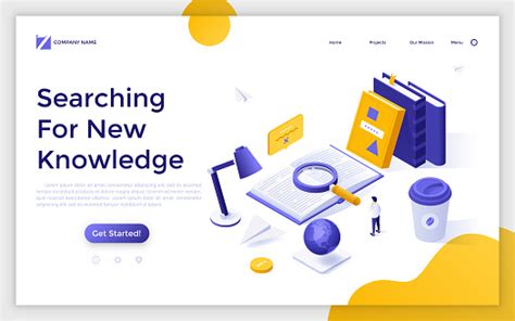 랜딩 페이지 템플릿 와 사람 와 서있는 와 큰 책 와 돋보기 와 새로운 지식 연구 대학 교육에 대한 검색의 개념 현대 Isometric 벡터 그림 3차원 형태에 대한 스톡