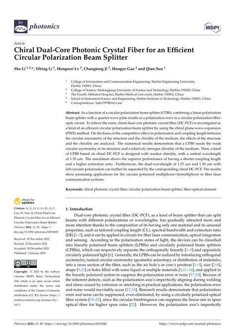 Pdf Chiral Dual Core Photonic Crystal Fiber For An Efficient Circular