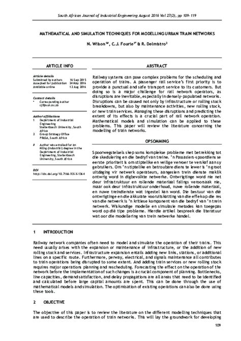 Pdf Mathematical And Simulation Tecniques For Modelling Urban Train