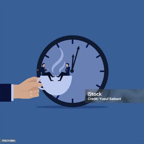 커피 한 잔에 대 한 시간 비즈니스 남자를 휴식 배경 화면 배너 배경 책 일러스트 레이션 및 웹 방문 페이지에 대한 그림