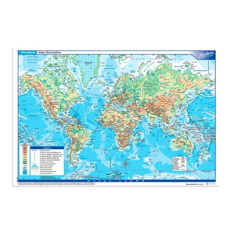 Mapa Planisferio físico político Rivadavia Nº6 block de 25 mapas