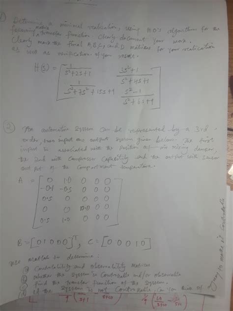 Question 1 Determine A Minimal Realization Using Chegg