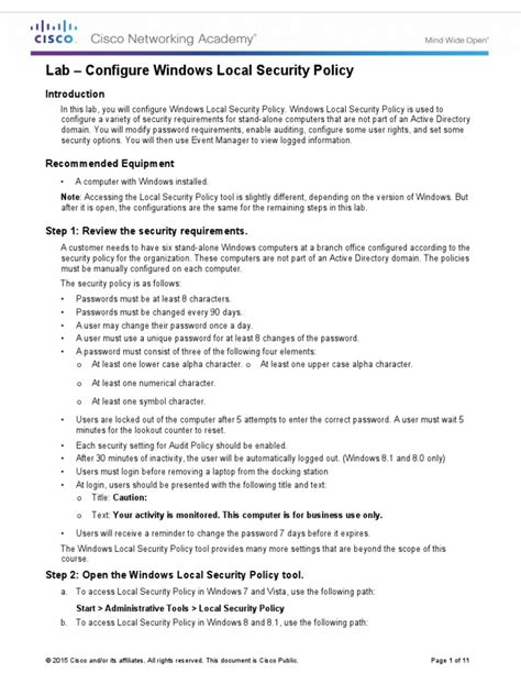 Lab Configure Windows Local Security Policy Pdf Password Active Directory