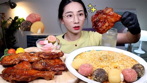 Bbq 자메이카 통다리 치킨🍗 크림불닭볶음면 먹방 Jamaica Chicken Fire Spicy Noodle スパイシーな