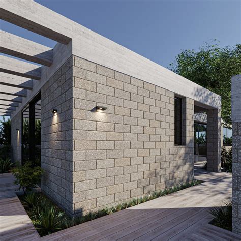 Offset Concrete Block Texture Beige Poliigon