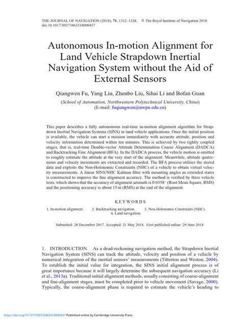 Autonomous In Motion Alignment For Land Vehicle Strapdown Inertial Navigation System Without The