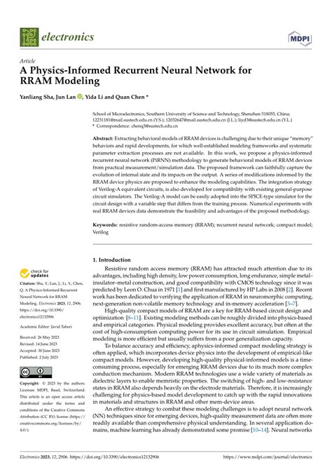 Pdf A Physics Informed Recurrent Neural Network For Rram Modeling