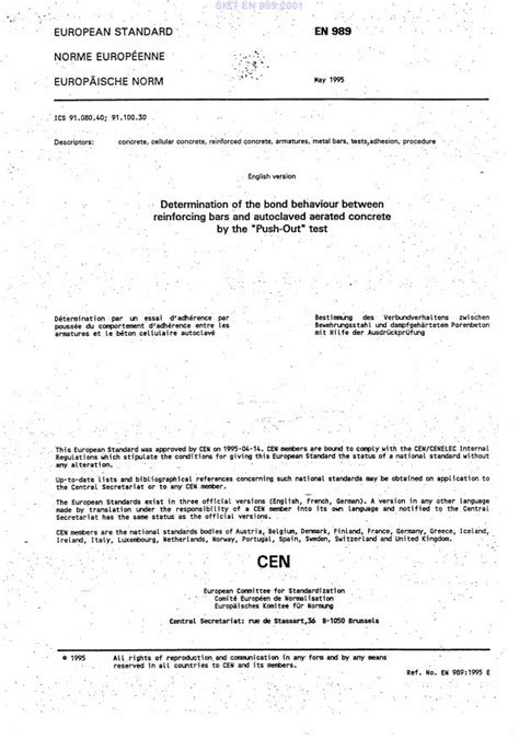 EN 989:1995 - Determination of the bond behaviour between reinforcing ...