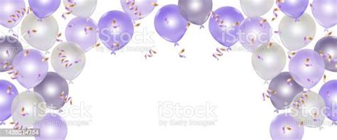 새해 크리스마스 벡터 디자인에 생일을위한 보라색과 흰색 풍선과 리본 공란에 대한 스톡 벡터 아트 및 기타 이미지 공란 노랑