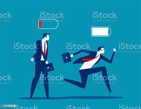 에너지가 넘치고 피곤한 사업가 개념 비즈니스 강력한 벡터 일러스트레이션 충전 및 충전되지 않은 배터리 가득 찬에 대한 스톡 벡터
