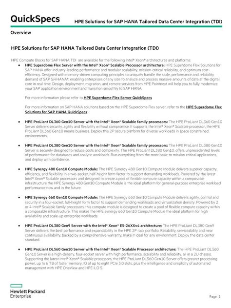 Pdf Hpe Solutions For Sap Hana Tailored Data Center · Pdf