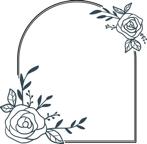 Botanical Round Frame With Hand Drawn Flower And Leaves PNG