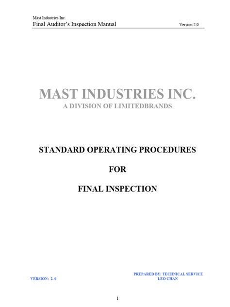 Mast Sop For Final Inpsection Pdf Audit Color