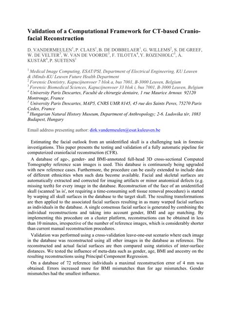 Pdf Validation Of A Computational Framework For Ct Based Craniofacial