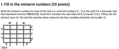 Solved Fill In The Minterm Numbers Points Write The Chegg Com